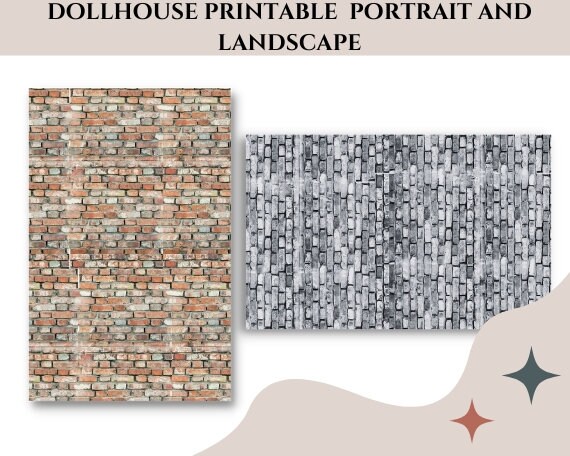 Printable Miniature Dollhouse Old Bricks Wallpaper in 4 Shades for 1.12 ...