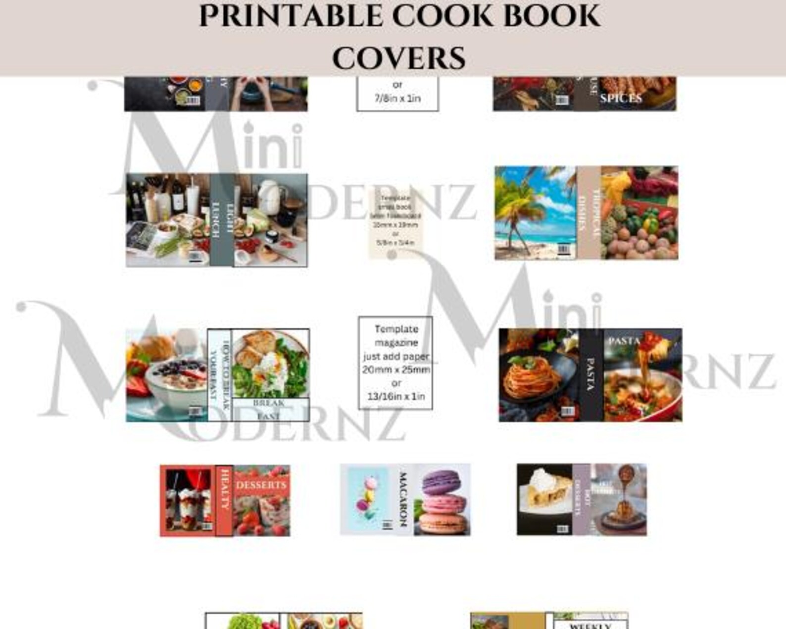 Printable Miniature Dollhouse Cooking Book Covers 1.12th Scale 11 Mixed ...