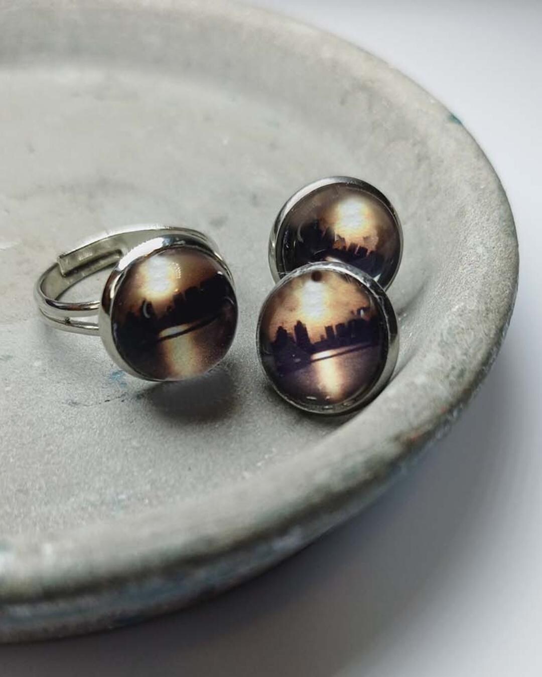 Night Sky Ring: Handmade Adjustable Brass Ring With Glass Cabochon - Etsy