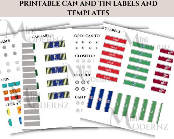 24 Miniature Printable Tinned Food and Packaging 36 Fizzy Drinks/soda ...