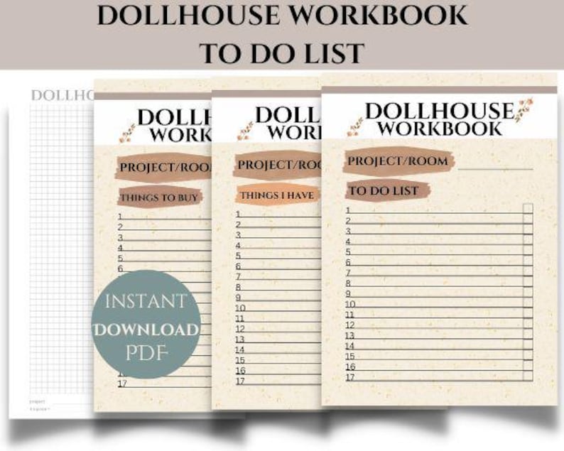 Printable Dollhouse Work Book to Do List Project Task List Checklist ...