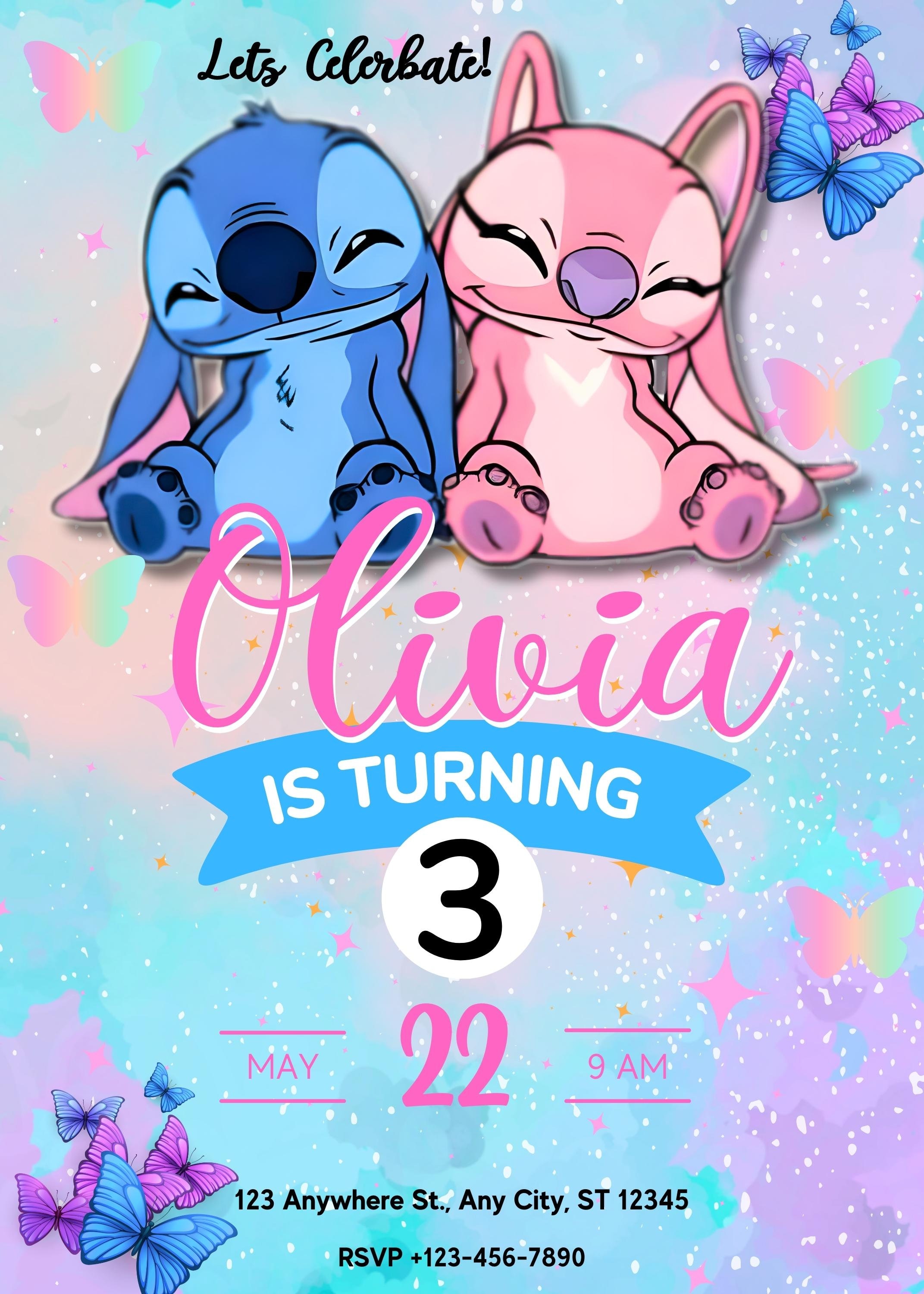 Plantilla de invitación de cumpleaños de Stitch y Angel - Etsy México