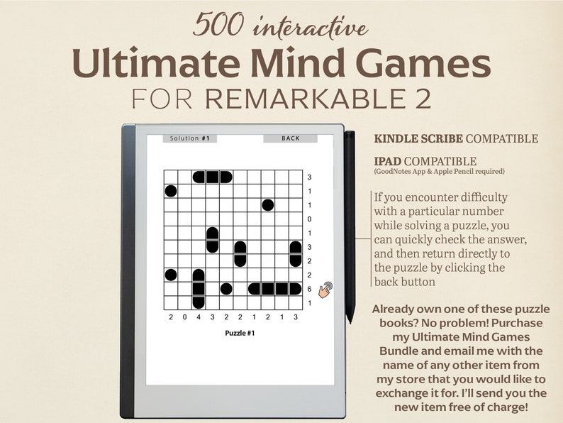 500 Logic Puzzles for Remarkable 2 & Kindle Scribe (PDF) - Etsy