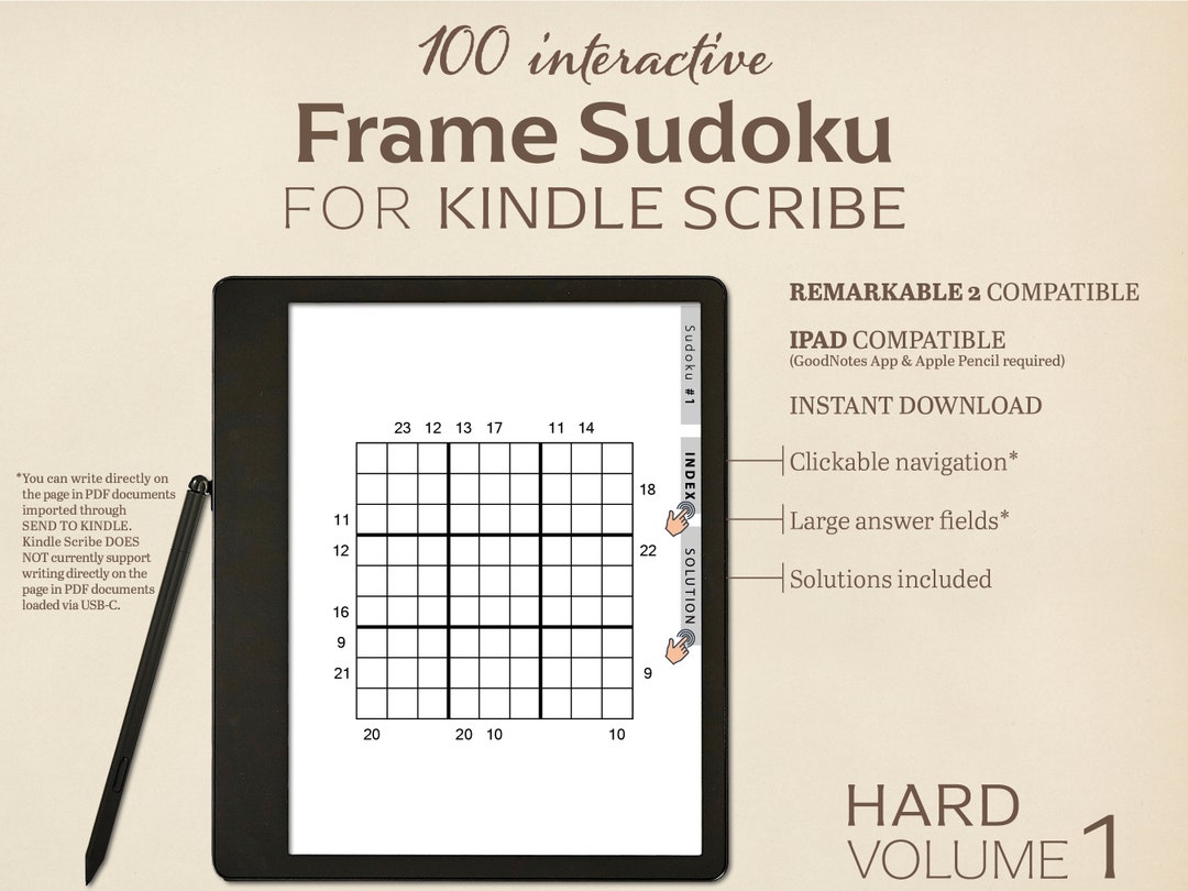 100 Hard Frame Sudoku Puzzles: Interactive PDF for Kindle Scribe ...
