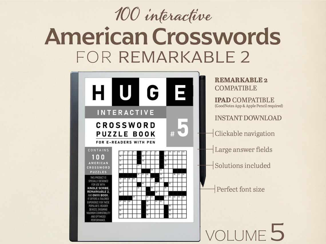 100 American Crosswords for Remarkable 2 Vol. 5 (interactive Puzzle PDF ...