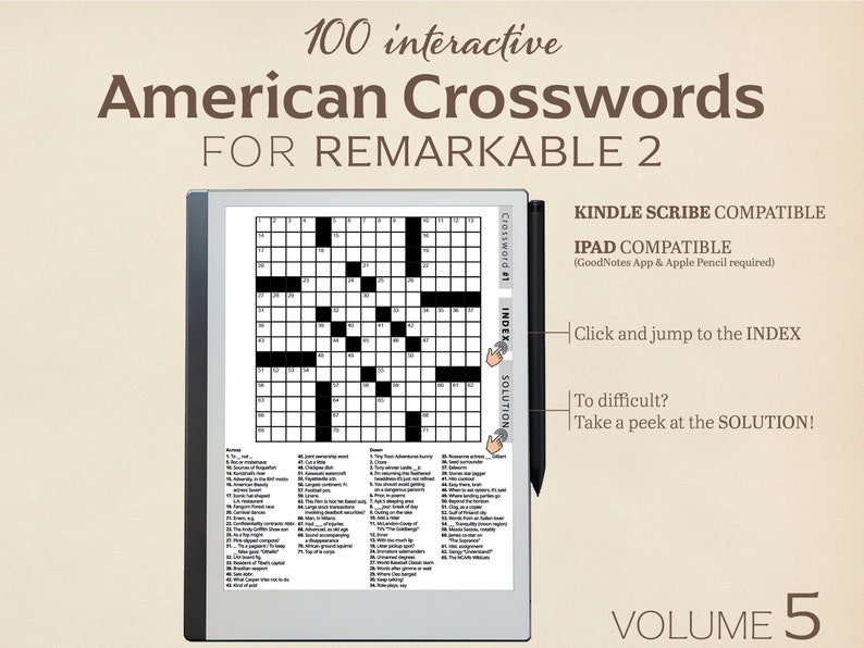 100 American Crosswords for Remarkable 2 Vol. 5 (interactive Puzzle PDF ...