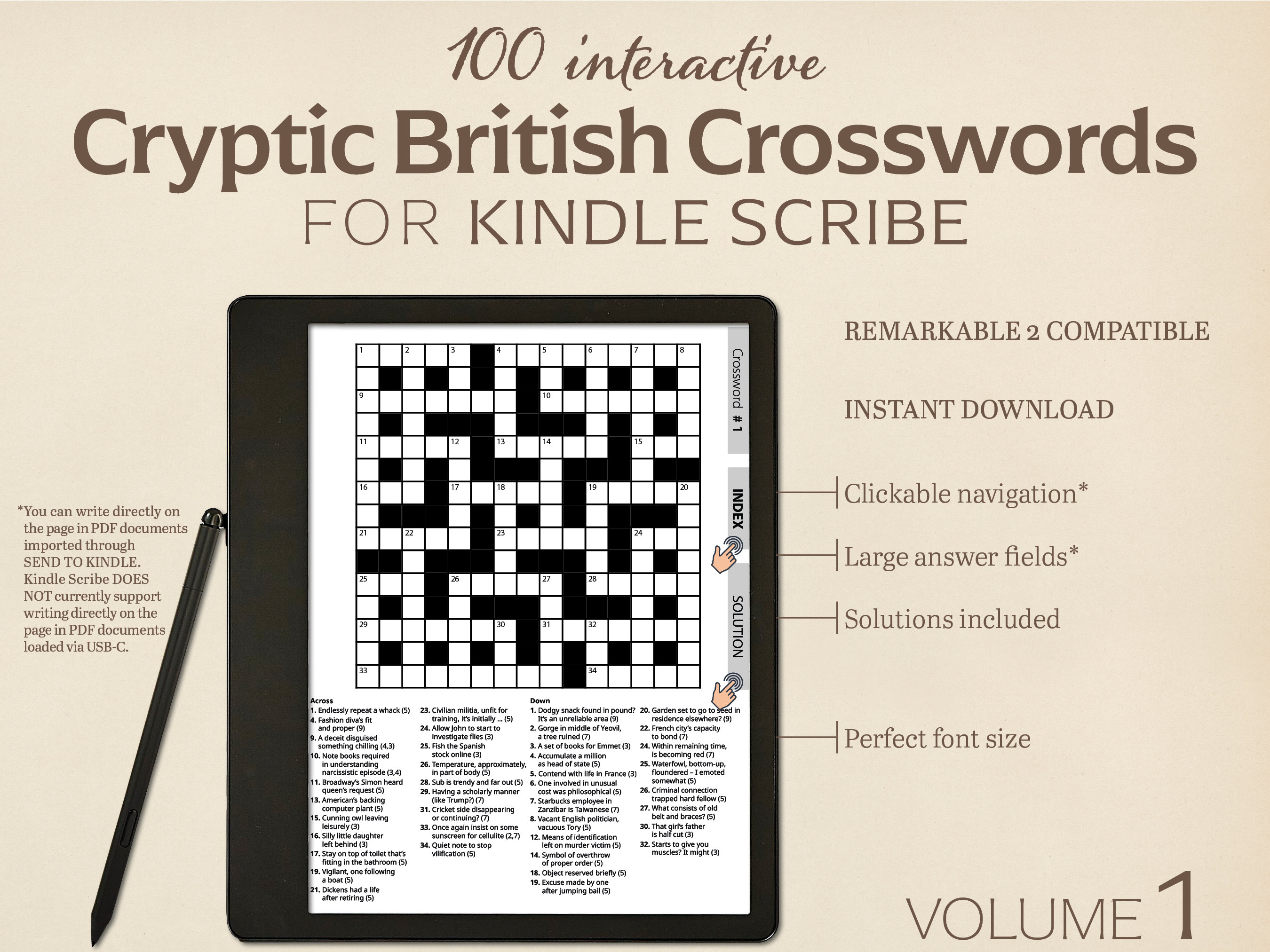 100 Cryptic British Crosswords for Kindle Scribe & Remarkable 2 ...