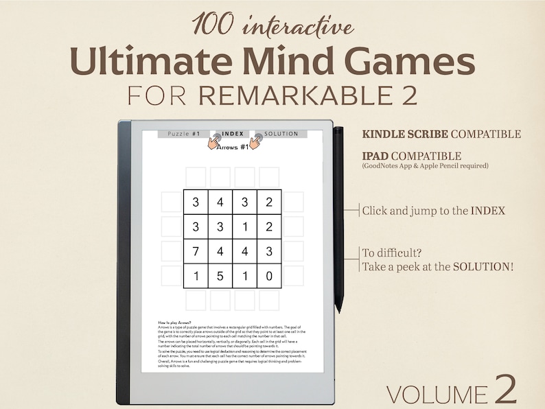 100 Logic Puzzles for Remarkable 2 & Kindle Scribe (interactive PDF) - Etsy