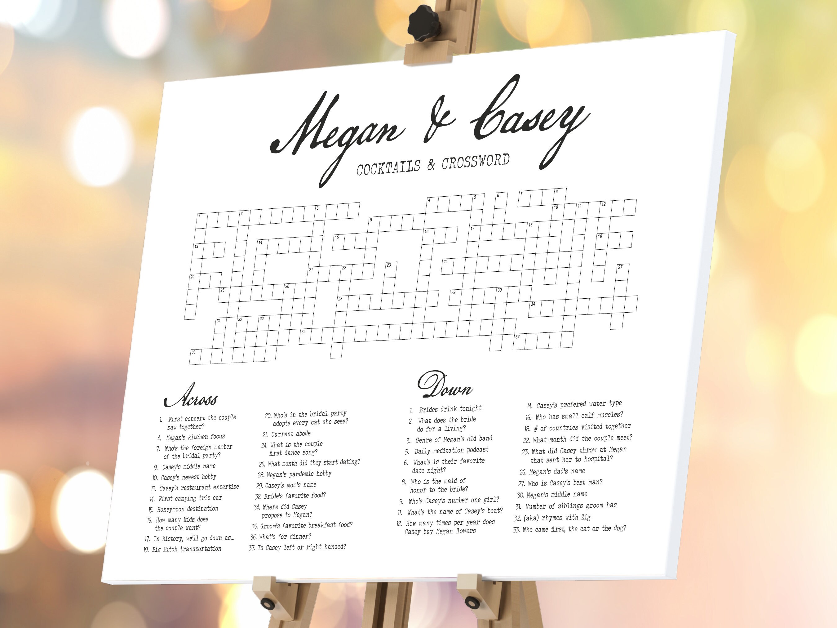 Custom Wedding Crossword Giant Sip and Solve Minimalist Crossword Sip ...