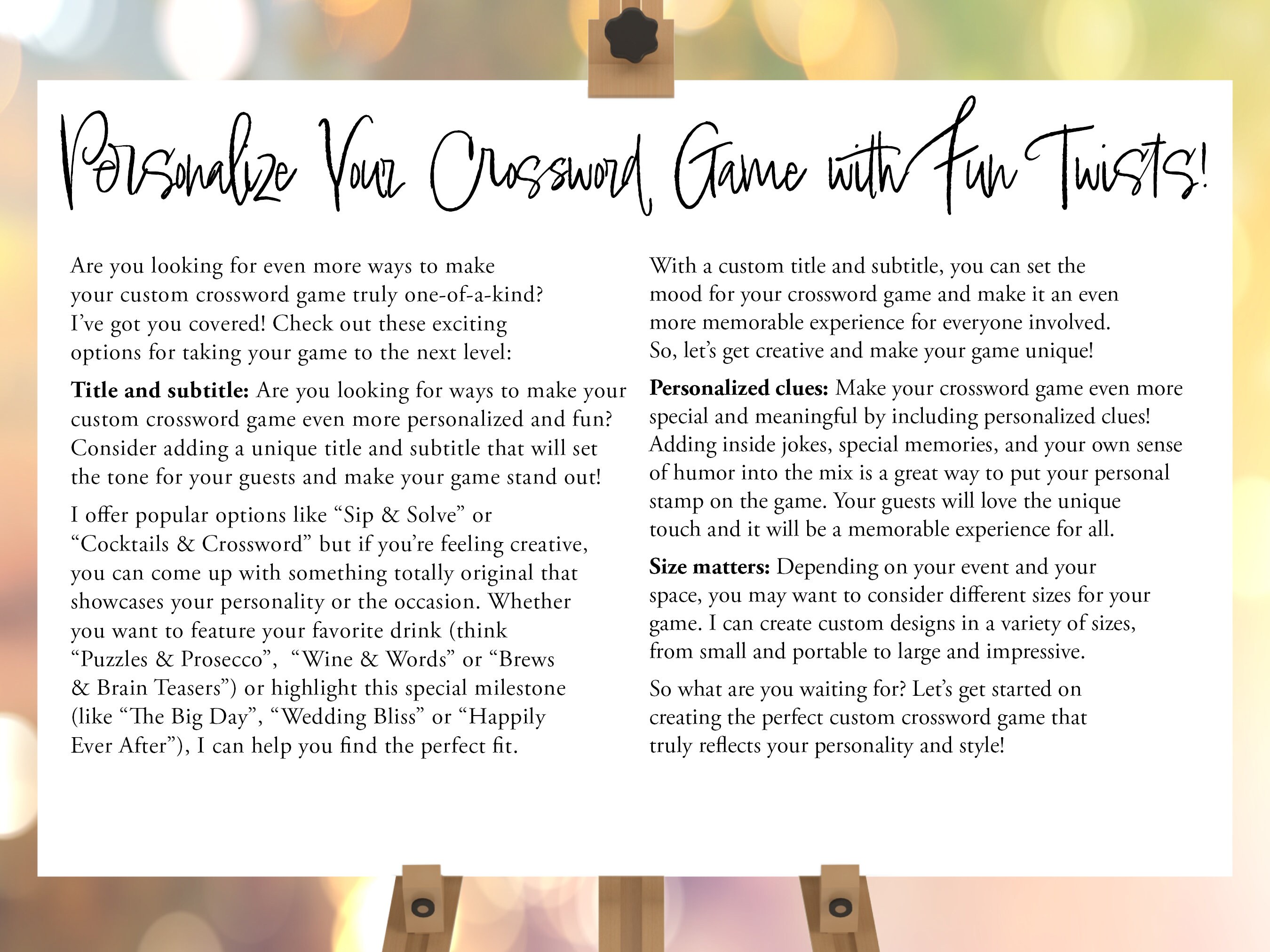 Custom Wedding Crossword Giant Sip and Solve Minimalist Crossword Sip ...