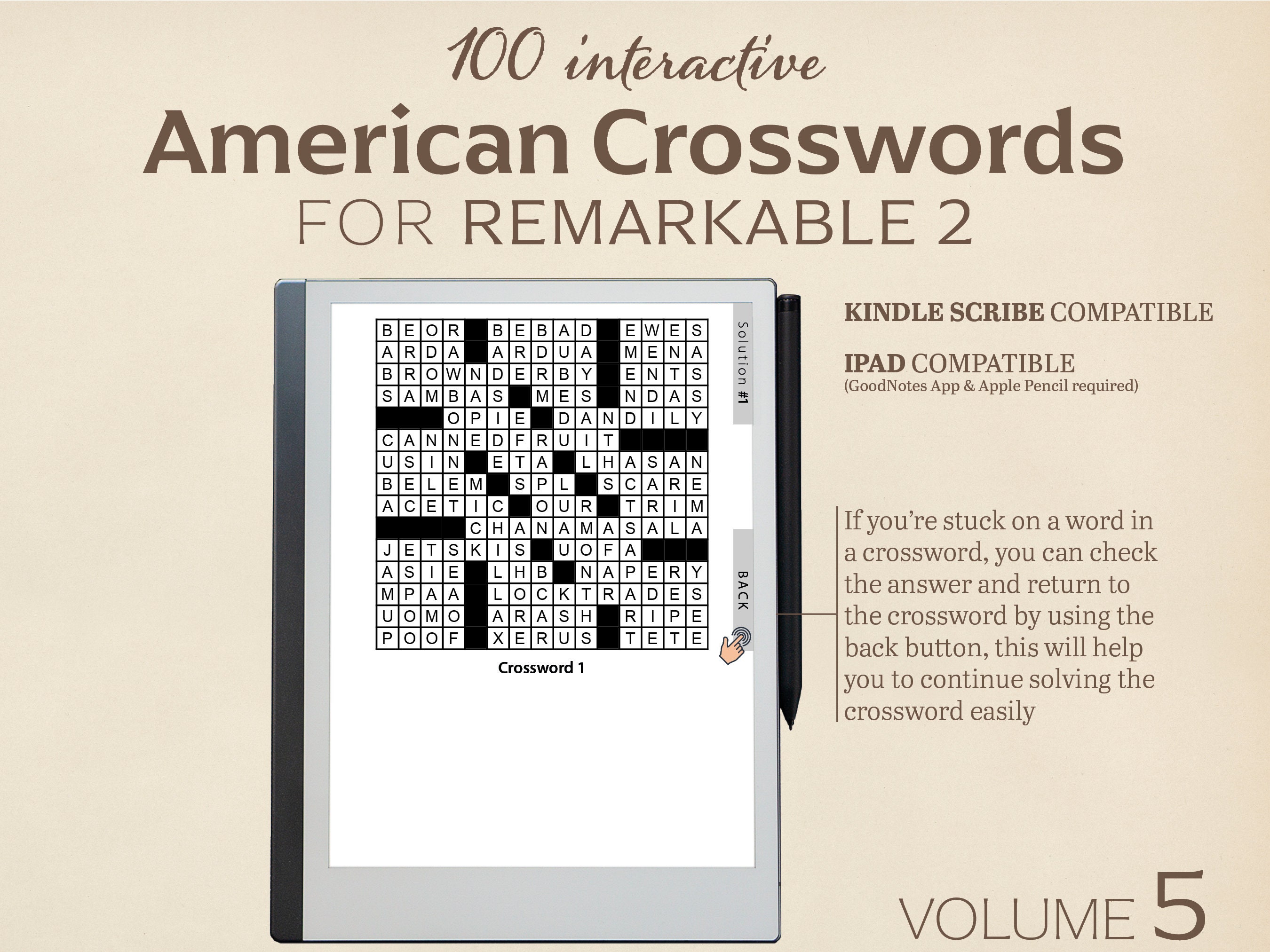 100 American Crosswords for Remarkable 2 Vol. 5 (interactive Puzzle PDF ...