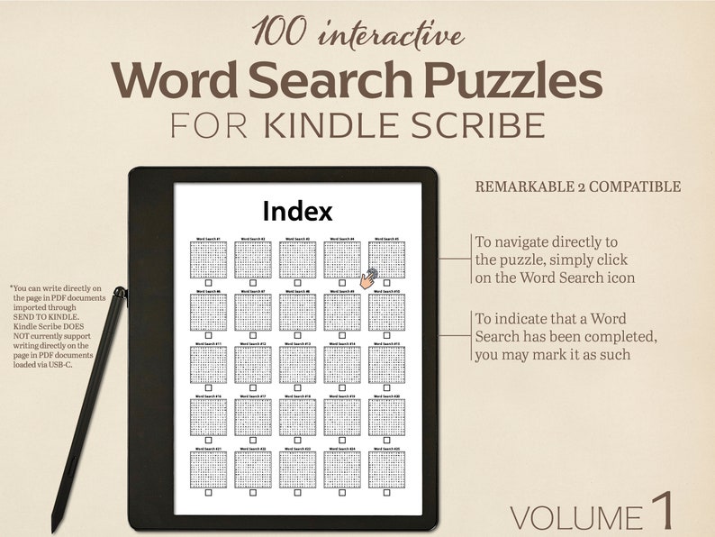 Kindle Scribe Word Search Puzzles: 100 Interactive Games (digital ...