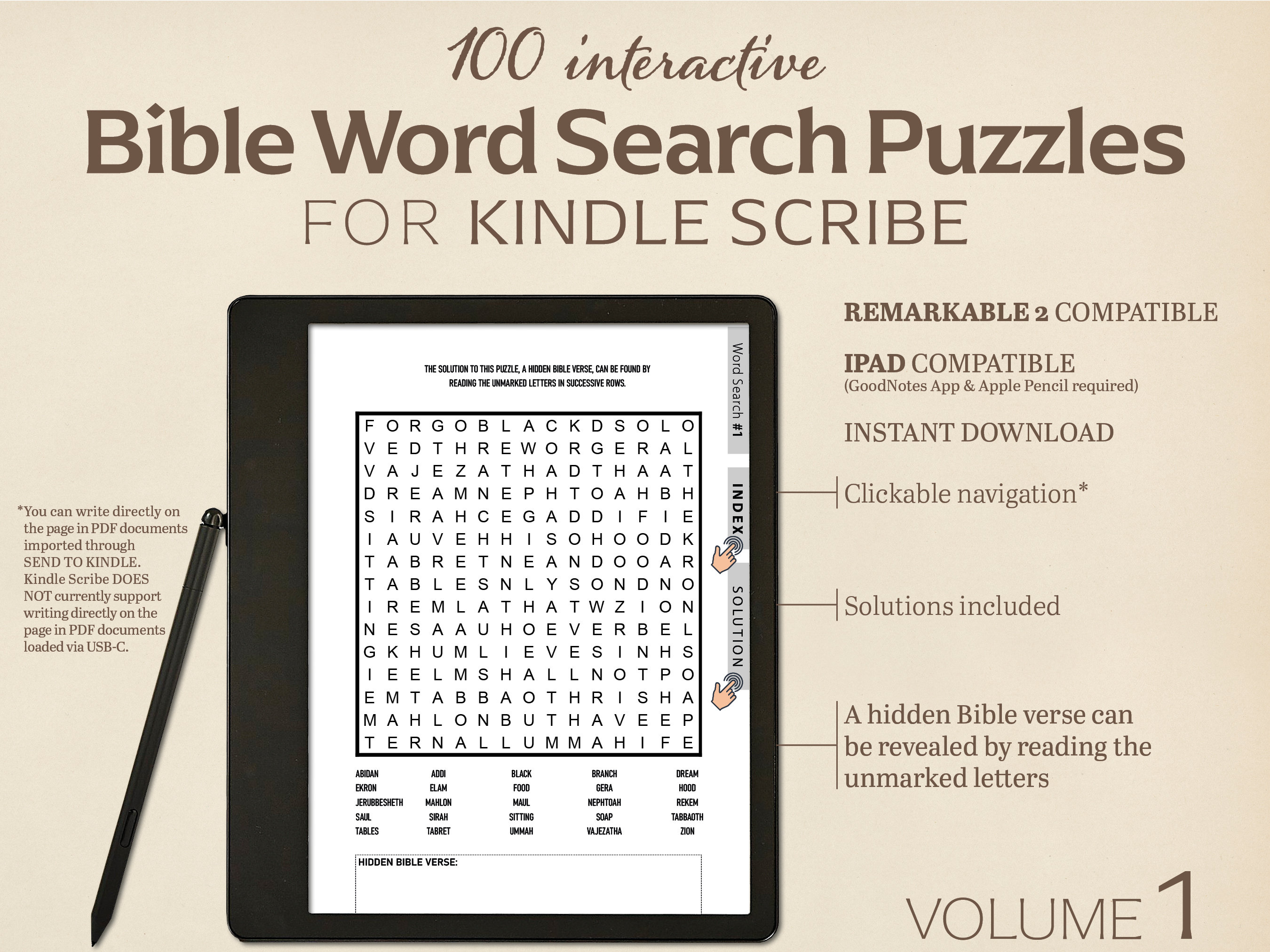 100 Bible Word Search Puzzles for Kindle Scribe Volume 1 Interactive ...