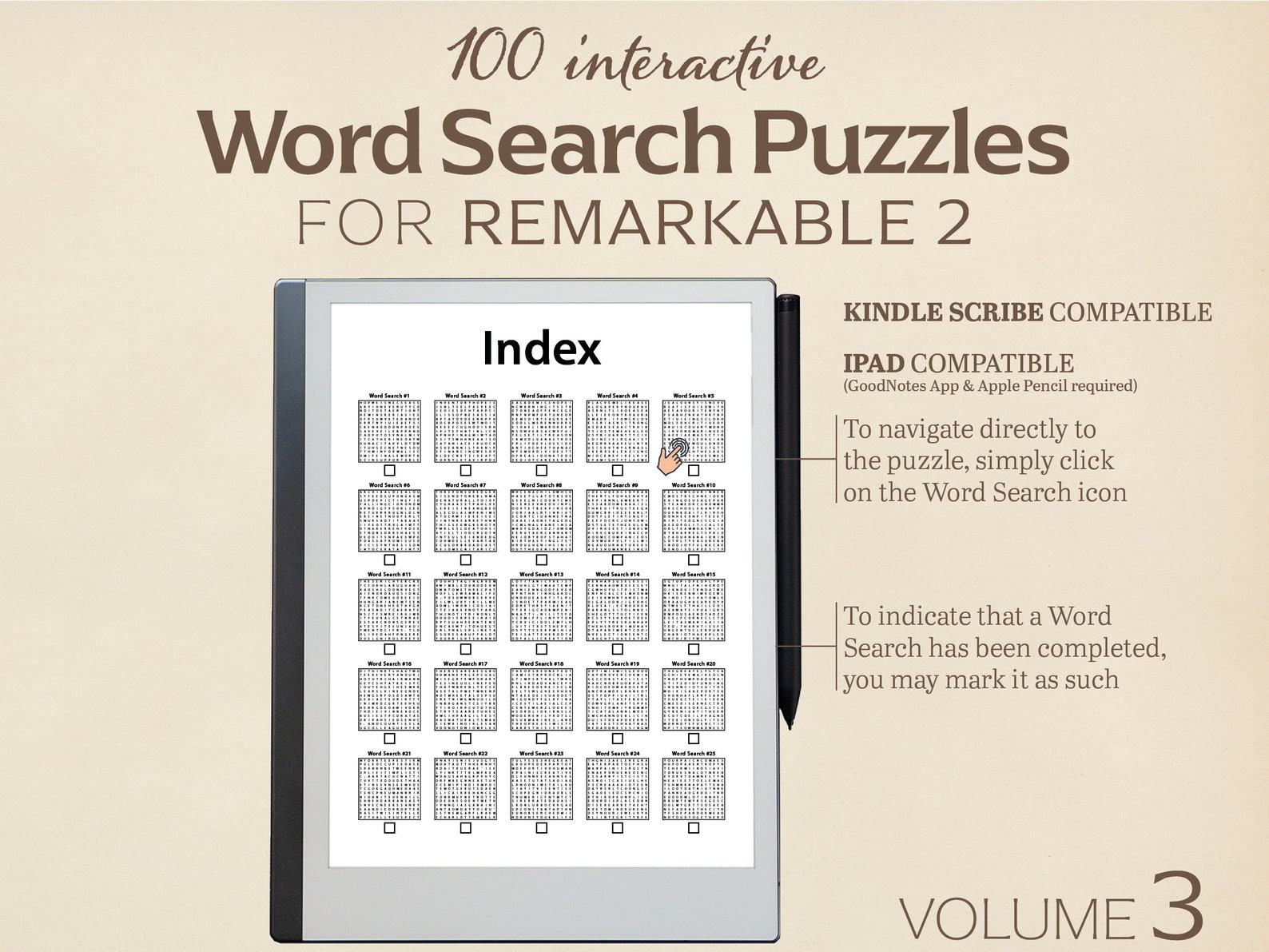 100 Word Search Puzzles for Remarkable 2 Volume 3 Interactive Puzzle ...