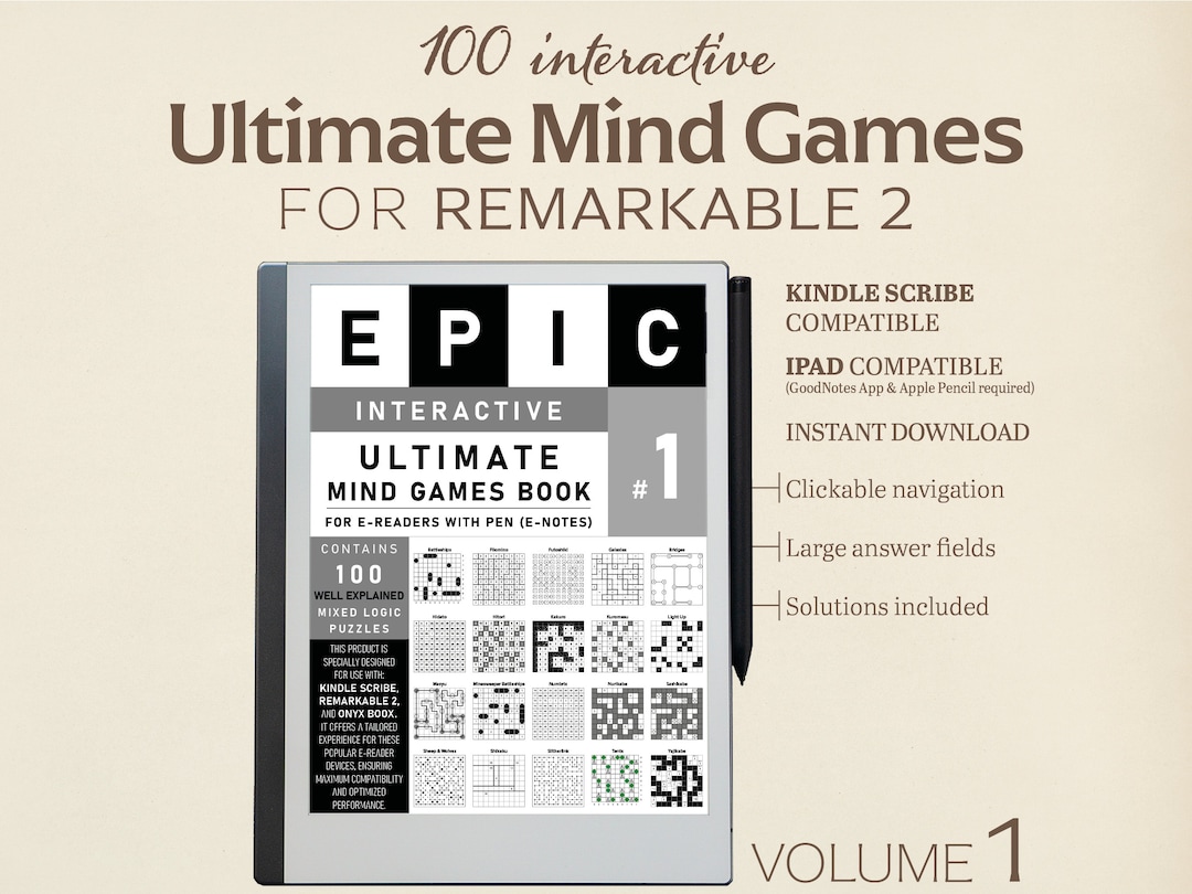 100 Logic Puzzles for Remarkable 2 & Kindle Scribe (interactive PDF) - Etsy