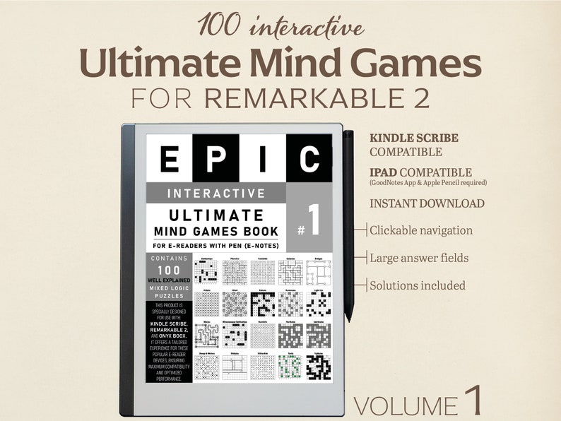 100 Logic Puzzles for Remarkable 2 & Kindle Scribe (interactive PDF) - Etsy
