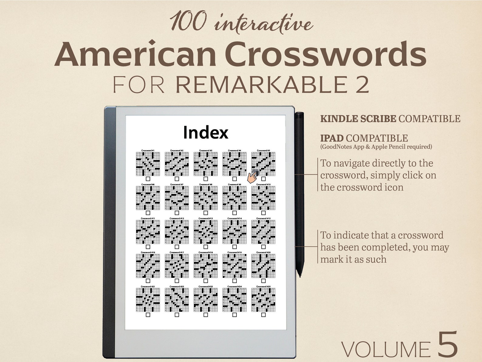 100 American Crosswords for Remarkable 2 Vol. 5 (interactive Puzzle PDF ...