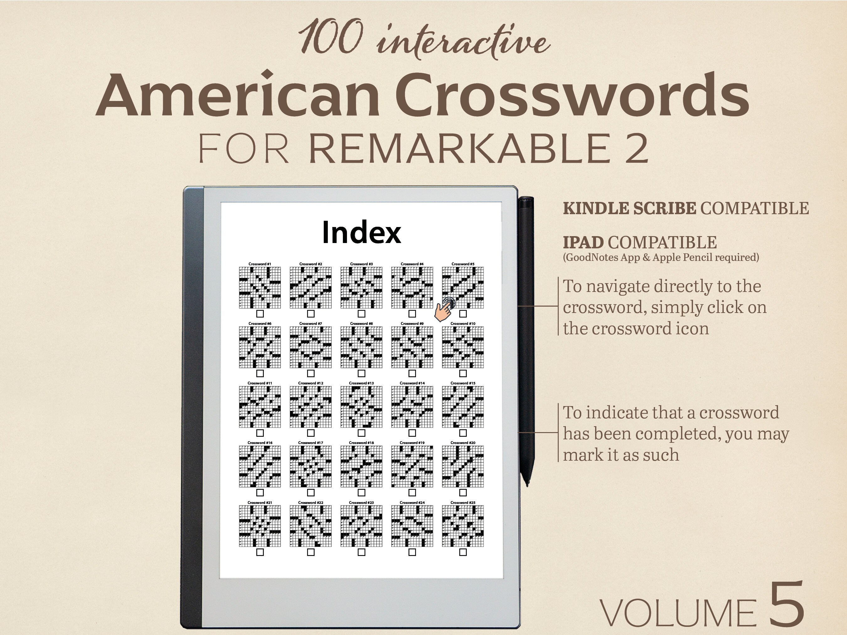 100 American Crosswords for Remarkable 2 Vol. 5 (interactive Puzzle PDF ...