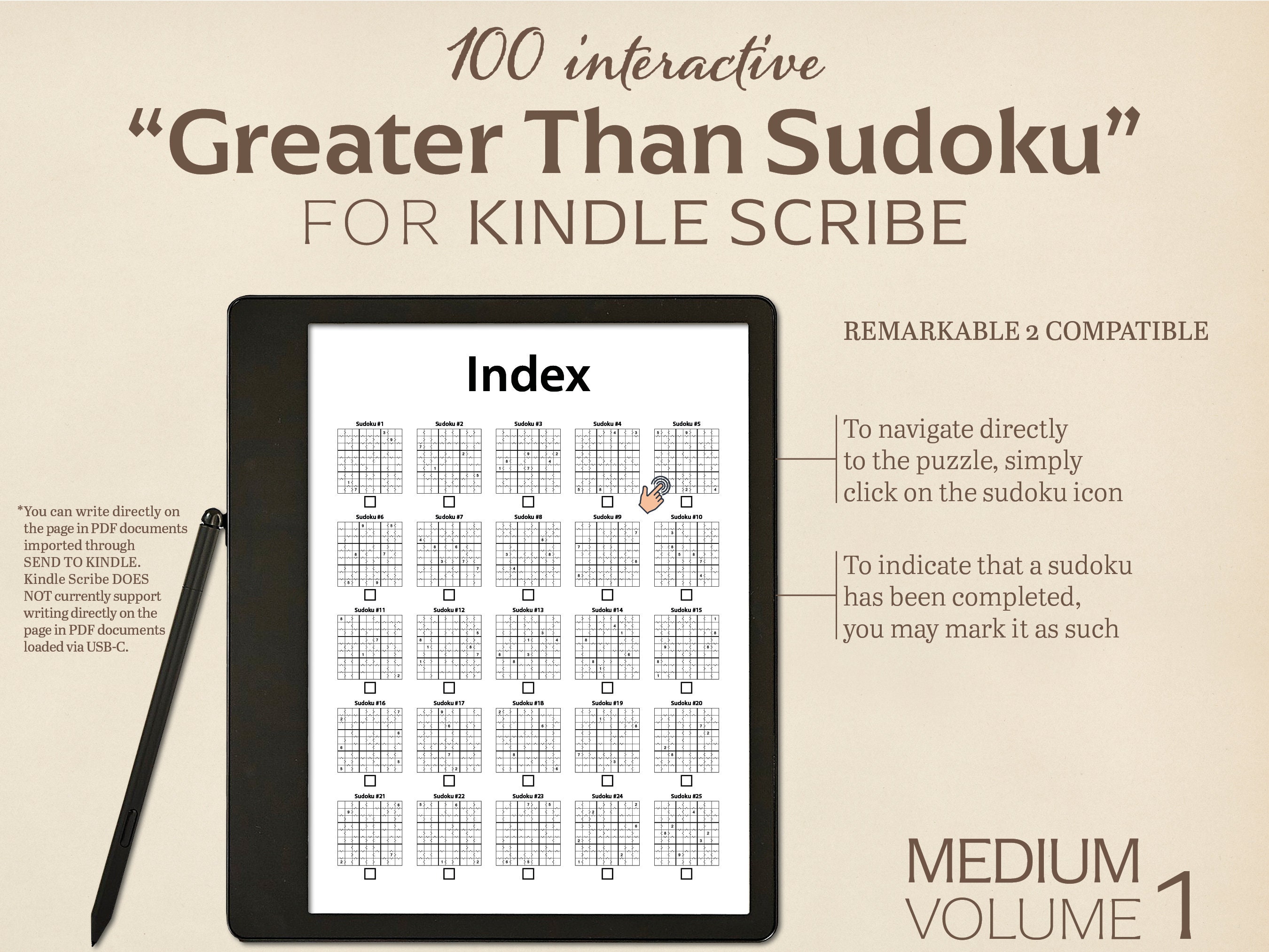 100 greater Than Sudoku Puzzles for Kindle Scribe Medium Volume 1 ...