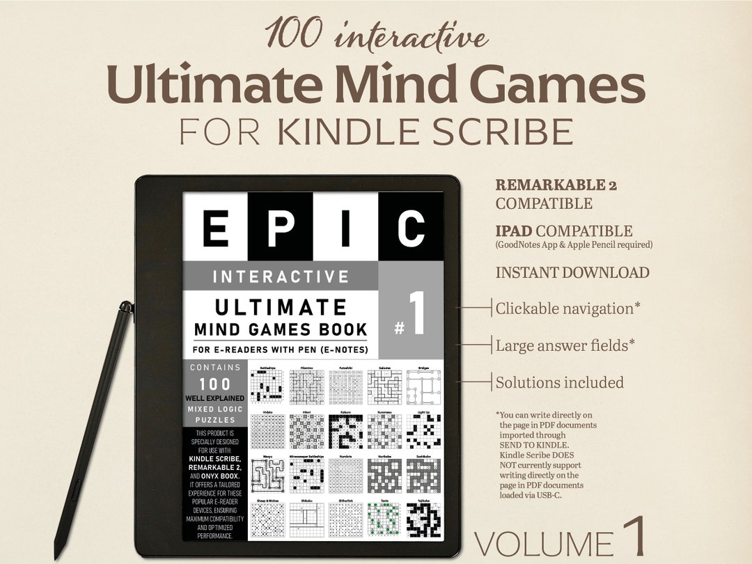100 Logic Puzzles for Kindle Scribe & Remarkable 2 (interactive PDF) - Etsy