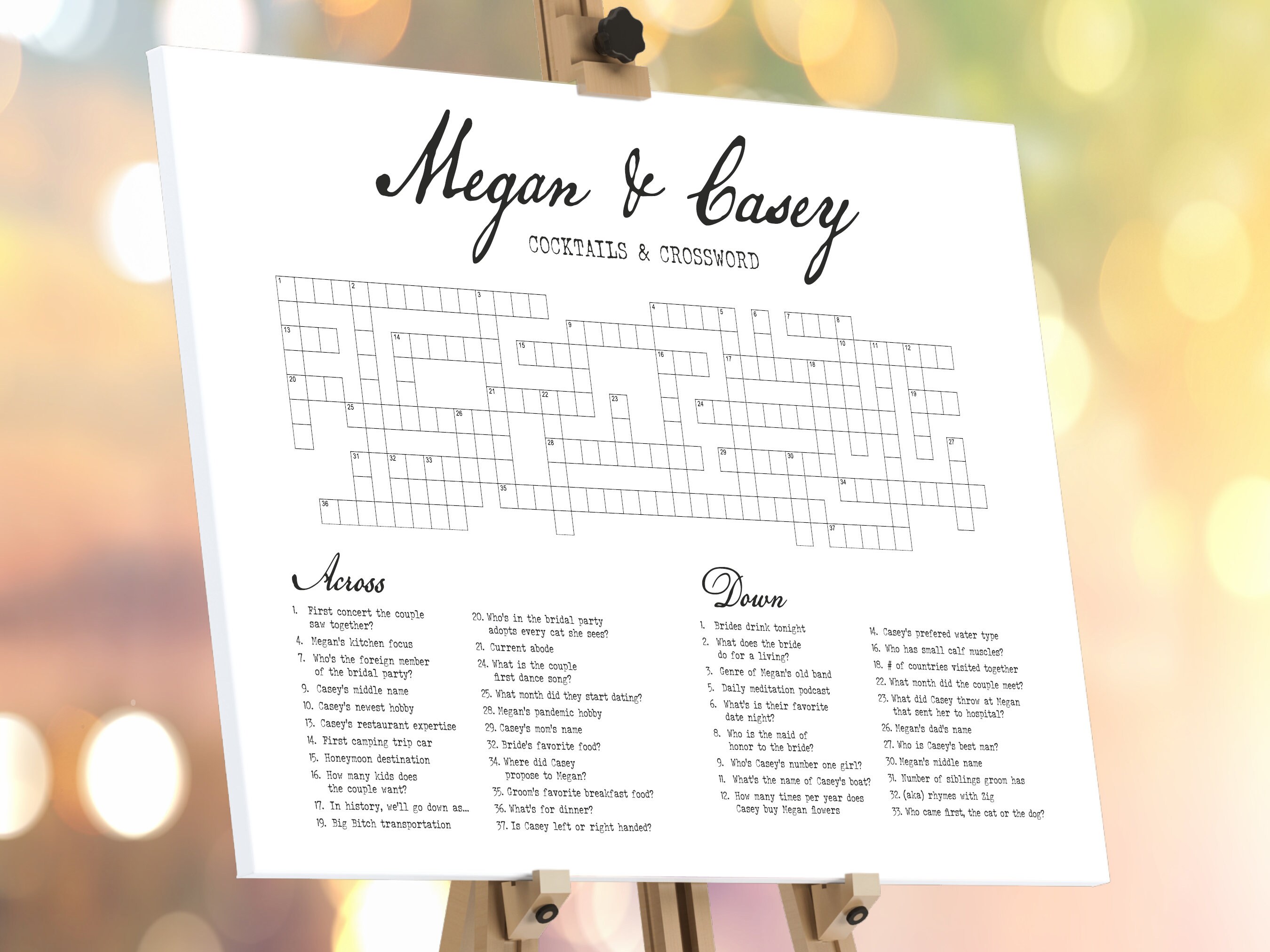 Custom Wedding Crossword Giant Sip and Solve Minimalist Crossword Sip ...