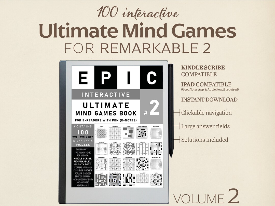 100 Logic Puzzles for Remarkable 2 & Kindle Scribe (interactive PDF) - Etsy
