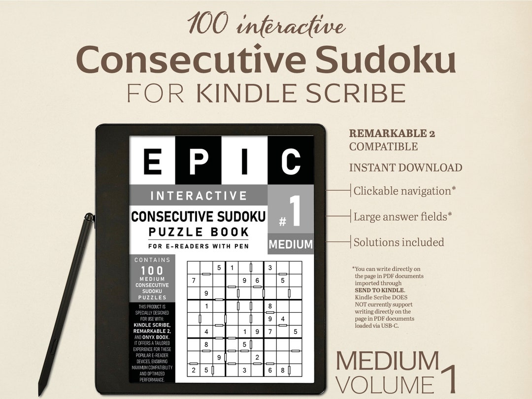 100 Consecutive Sudoku Puzzles for Kindle Scribe Medium Volume 1 ...