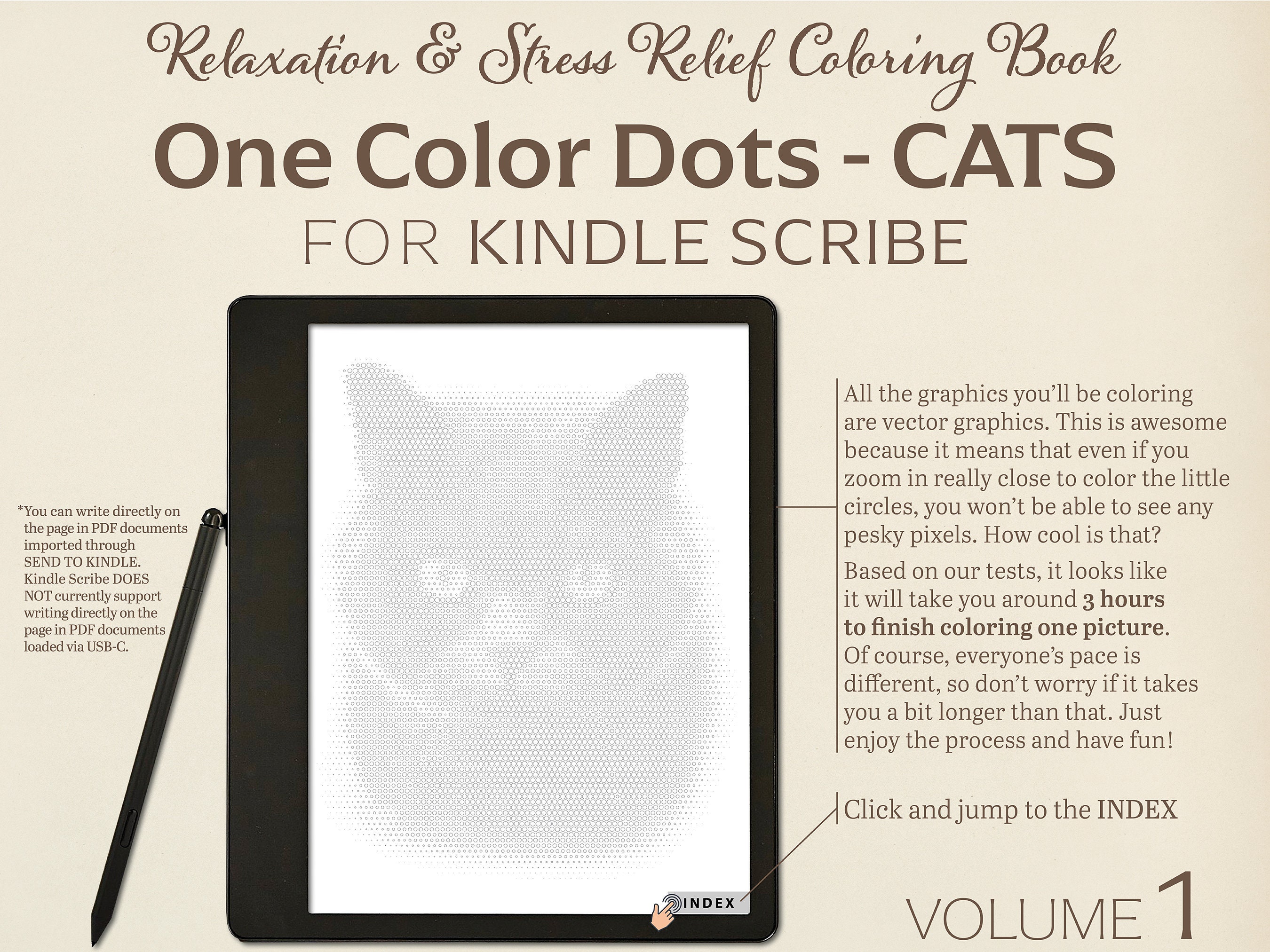 One Color Dots CATS Coloring Book for Kindle Scribe Volume 1 Relaxation ...