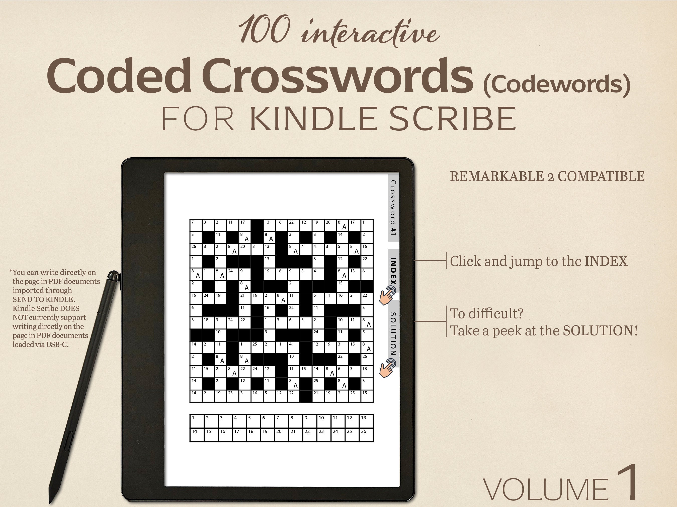 100 Coded Crosswords - Codewords for Kindle Scribe | Volume 1 ...