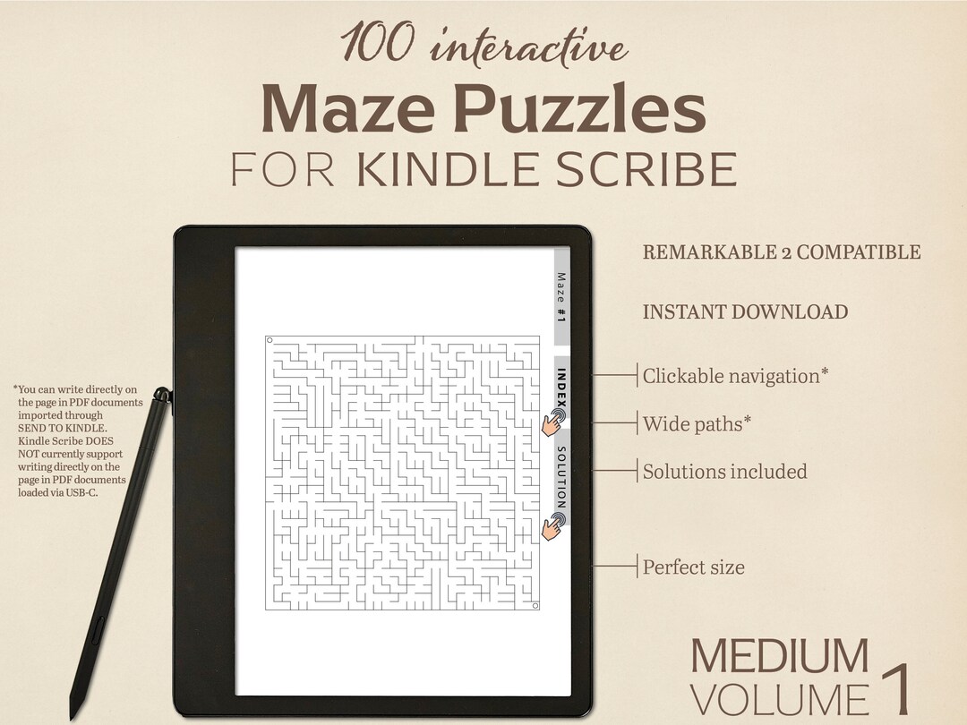 100 Maze Puzzles for Kindle Scribe Medium Volume 1 Interactive Puzzle ...