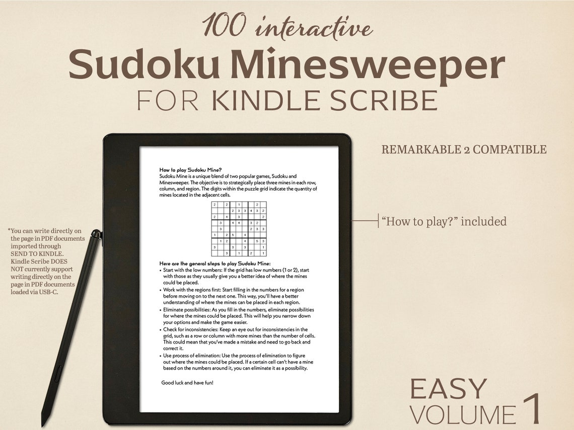 100 Sudoku Minesweeper Puzzles for Kindle Scribe Easy Volume 1 ...