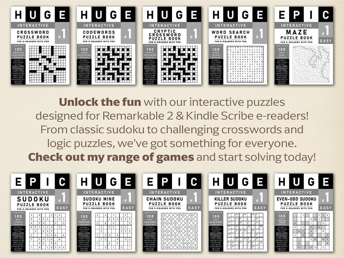 100 Logic Puzzles for Remarkable 2 & Kindle Scribe (interactive PDF) - Etsy