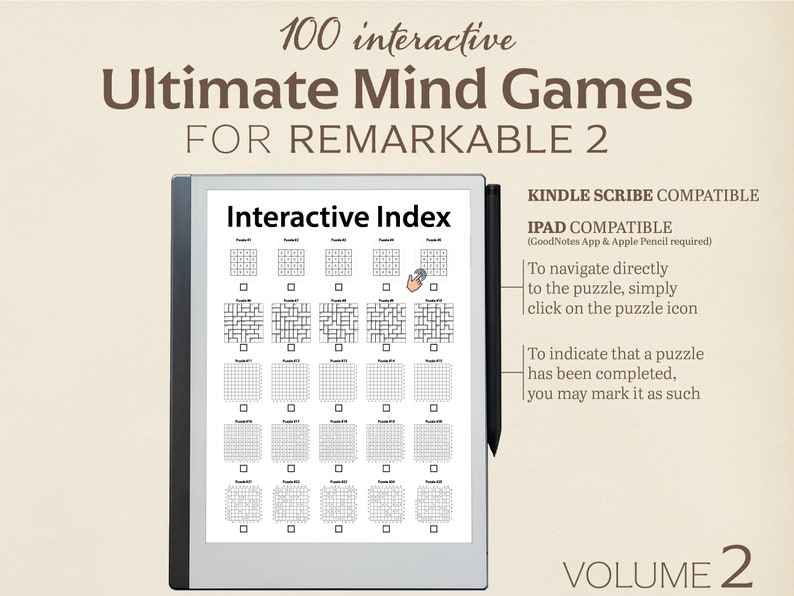 100 Logic Puzzles for Remarkable 2 & Kindle Scribe (interactive PDF) - Etsy