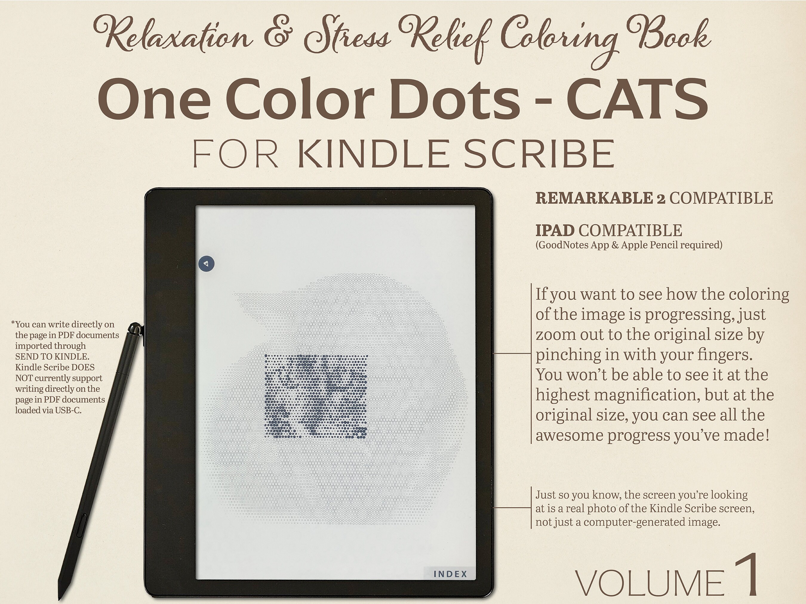 One Color Dots CATS Coloring Book for Kindle Scribe Volume 1 Relaxation ...