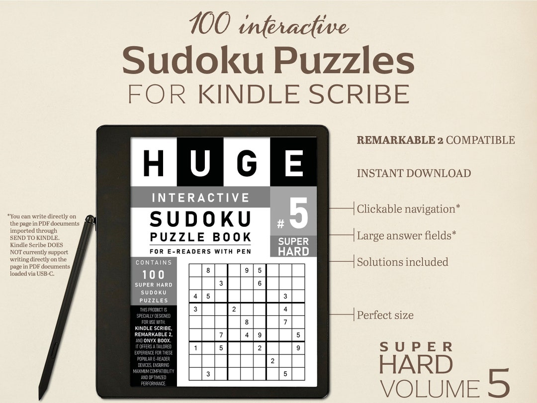 100 Sudoku Puzzles for Kindle Scribe Super Hard Volume 5 Interactive ...