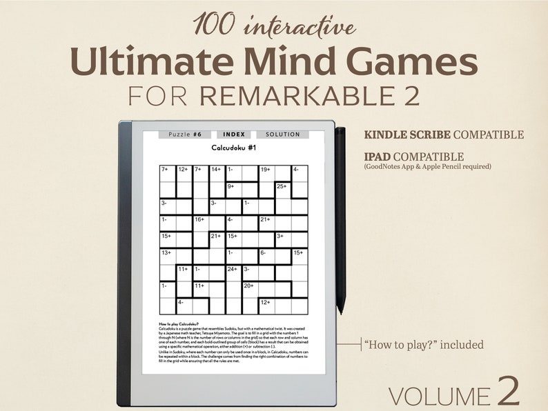 100 Logic Puzzles for Remarkable 2 & Kindle Scribe (interactive PDF) - Etsy