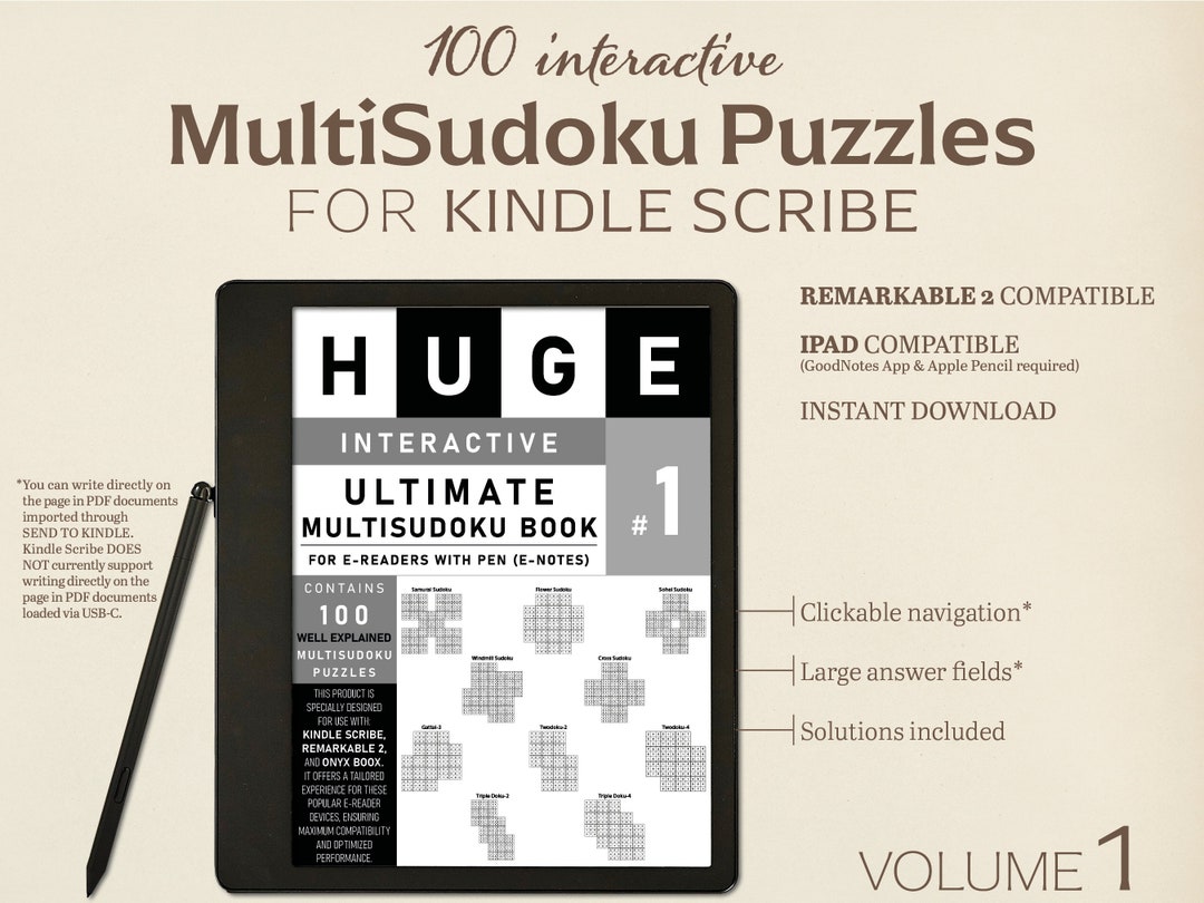 100 Multisudoku Puzzles for Kindle Scribe and Remarkable 2 | Volume 1 ...