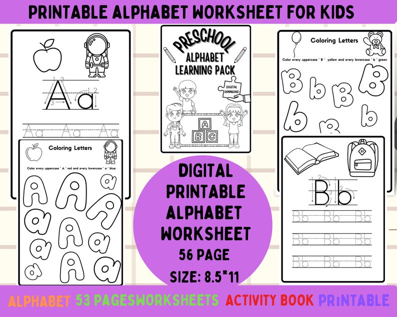 Alphabet Letters Tracing Worksheet Alphabet Busy Book Toodler Tracing ...