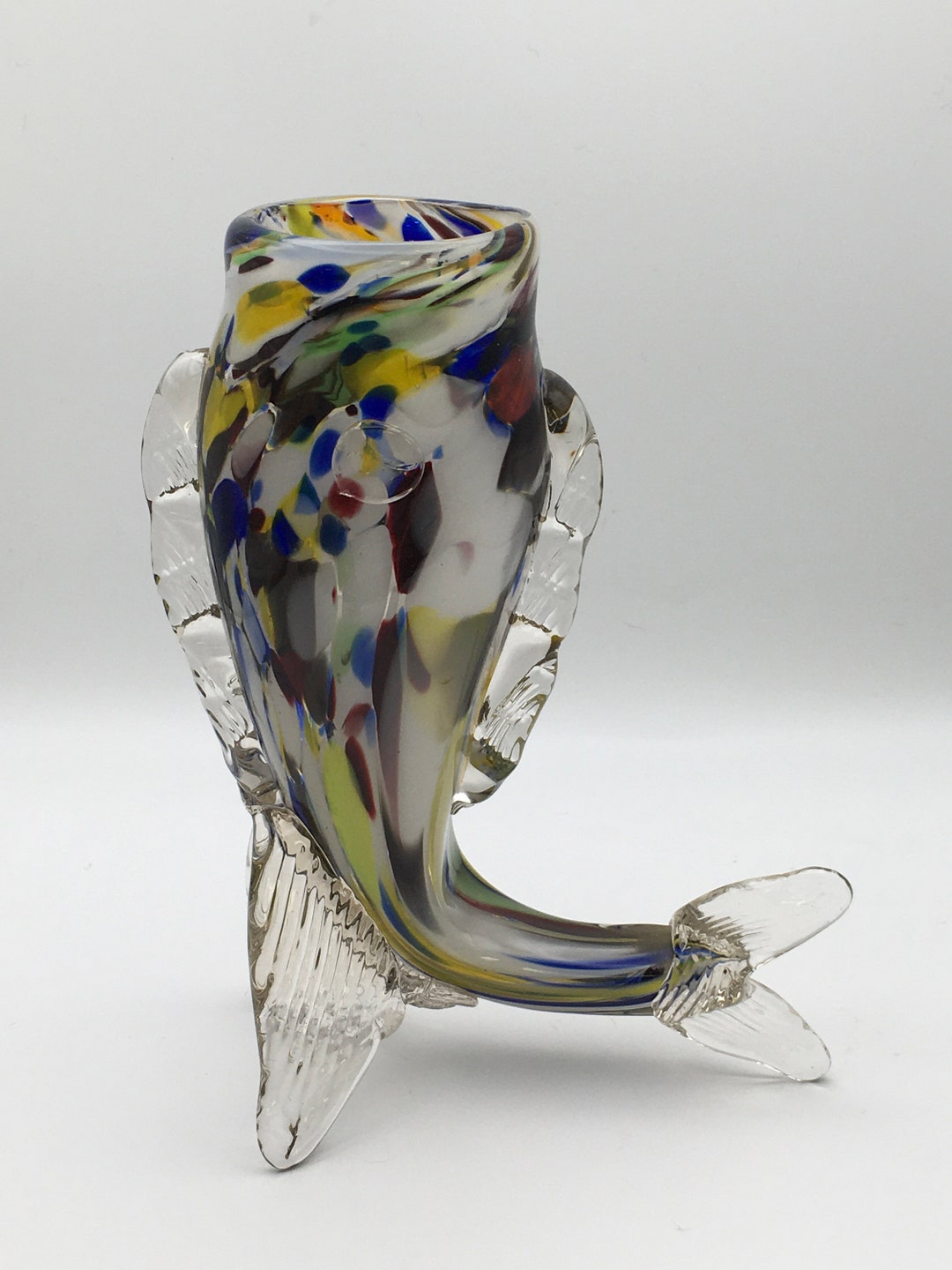 Vintage Murano Hand Blown Art Glass, Multicoloured Fish Vase - Etsy UK