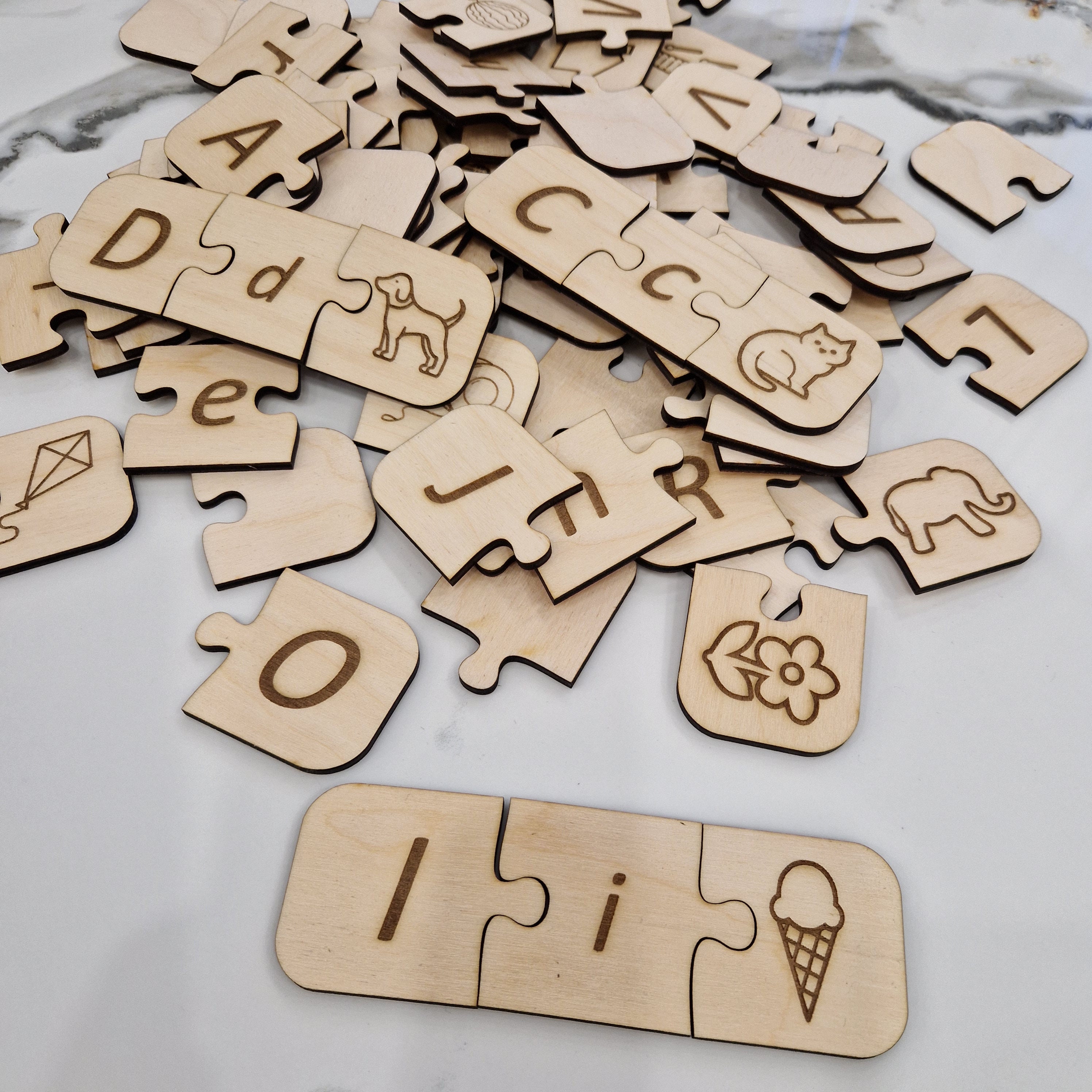 English Wooden Alphabet Puzzle. Montessori Inspired Puzzle. Upper and ...