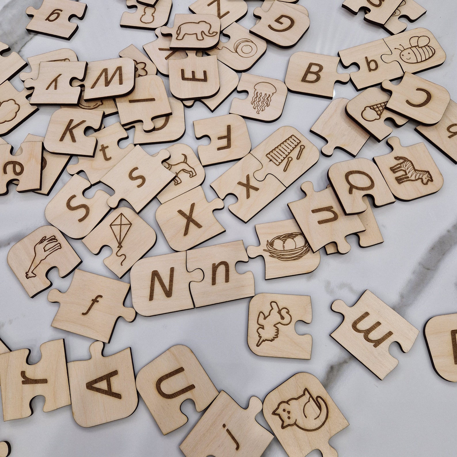 English Wooden Alphabet Puzzle. Montessori Inspired Puzzle. Upper and ...