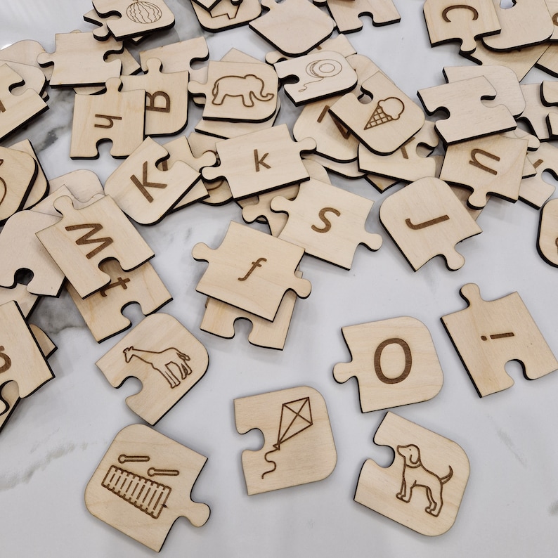 English Wooden Alphabet Puzzle. Montessori Inspired Puzzle. Upper and ...