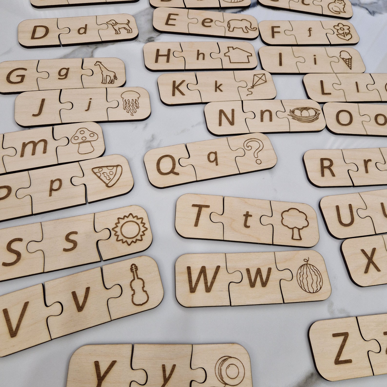 English Wooden Alphabet Puzzle. Montessori Inspired Puzzle. Upper and ...