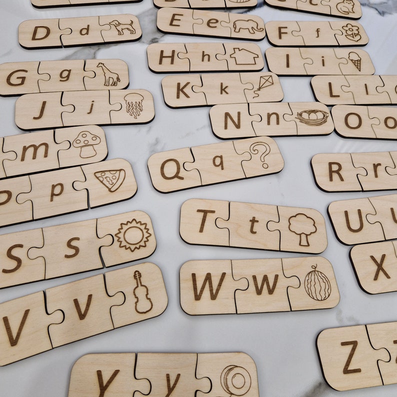 English Wooden Alphabet Puzzle. Montessori Inspired Puzzle. Upper and ...