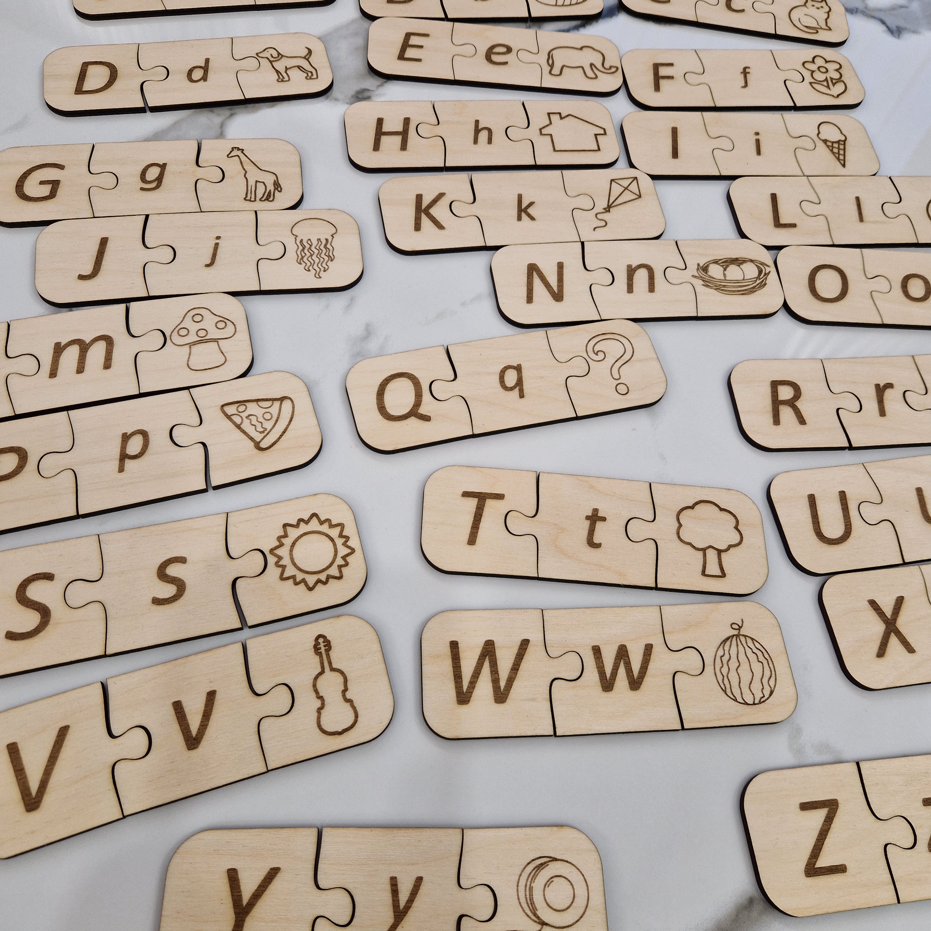English Wooden Alphabet Puzzle. Montessori Inspired Puzzle. Upper and ...