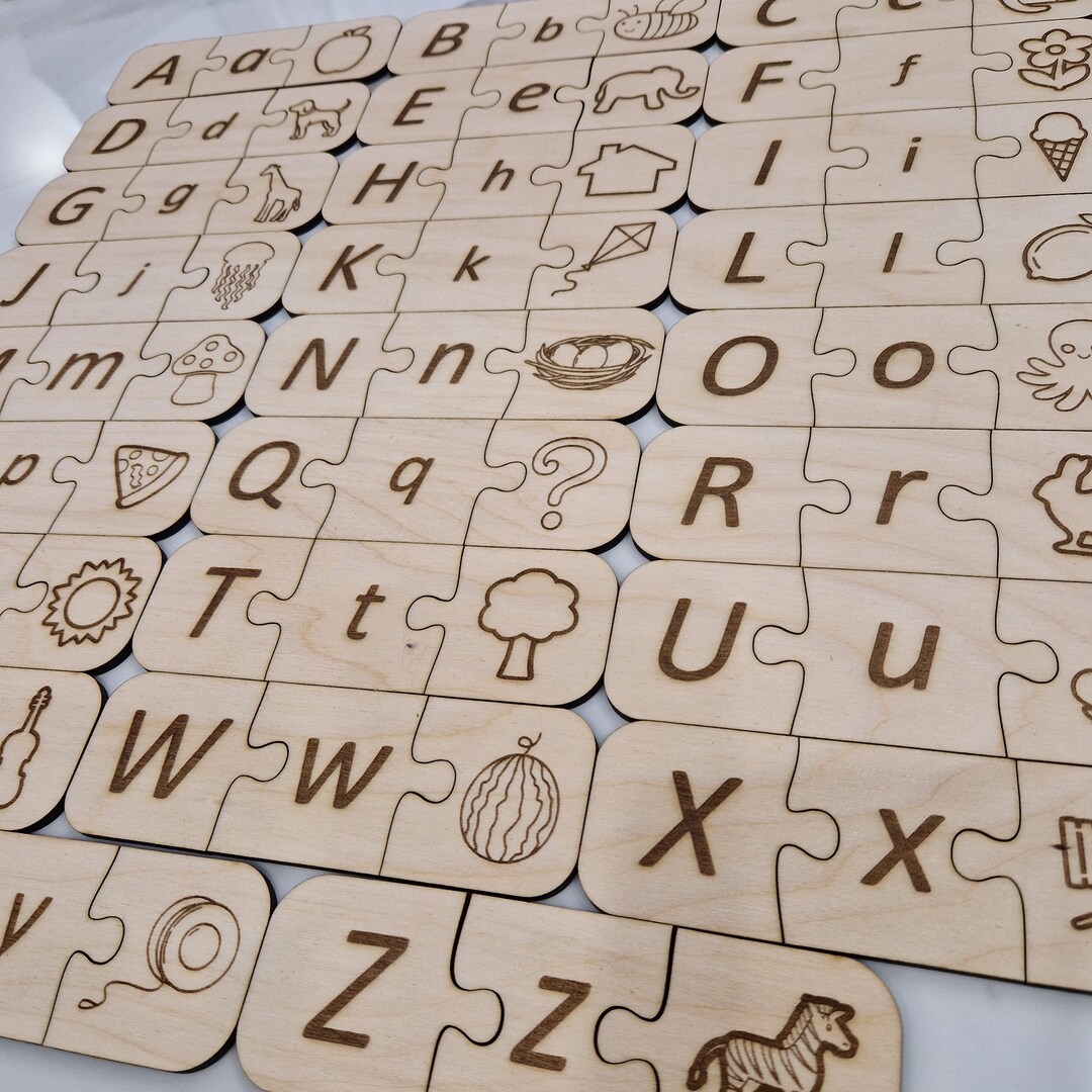 English Wooden Alphabet Puzzle. Montessori Inspired Puzzle. Upper and ...