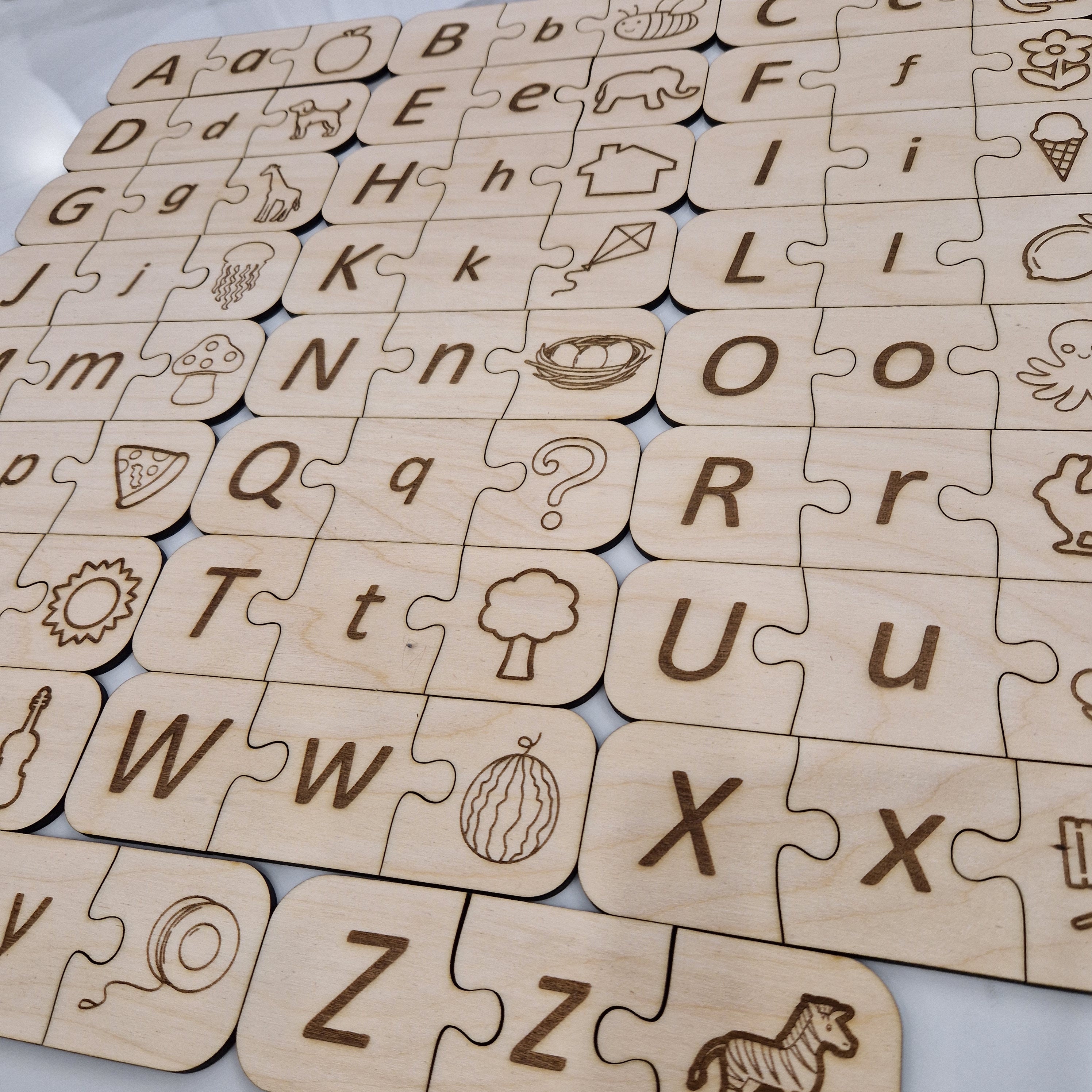 English Wooden Alphabet Puzzle. Montessori Inspired Puzzle. Upper and ...