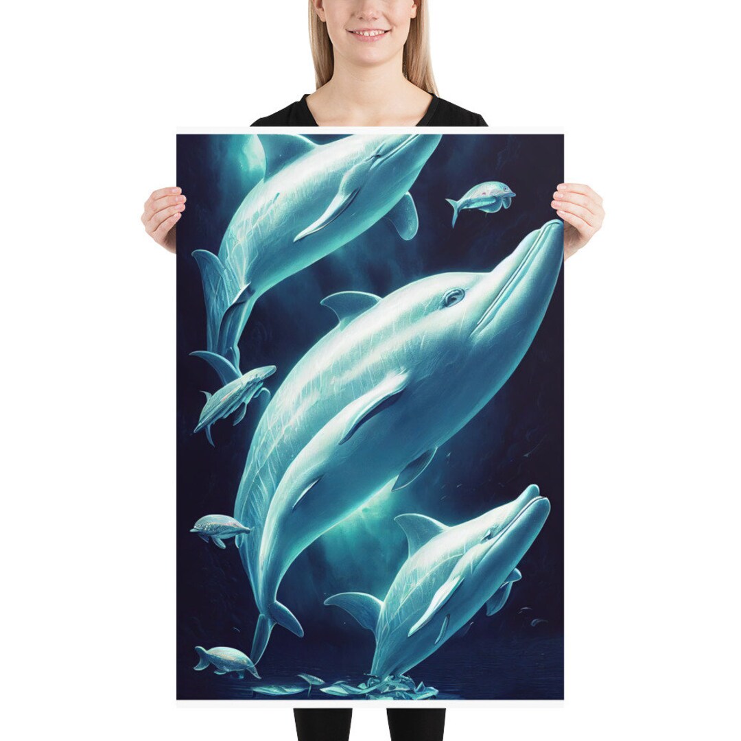 Poster Poster of Dolphins Holographic Zoological Illustration to Hang ...