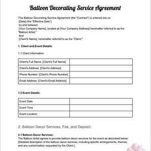 Editable Balloon Decor Contract | Balloon Artist Contract Template ...