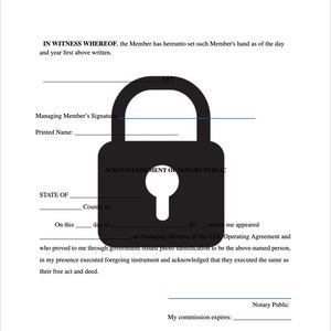 Single Member LLC Operating Agreement Template Notary Section Included ...